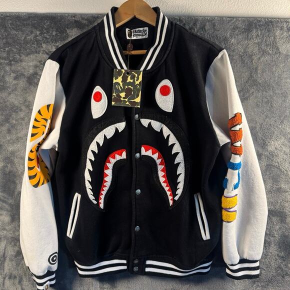 Bape | Jackets & Coats | Y2k Bape A Bathing Ape Varsity Shark Jacket ...